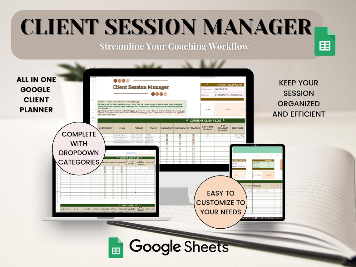 Client Session Tracker Spreadsheet, CRM, Client Management Google ...