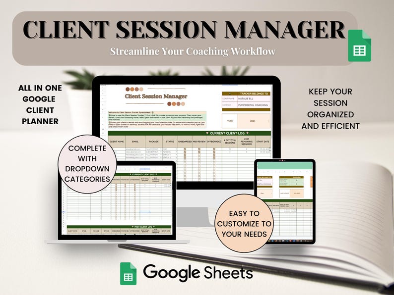 Client Session Tracker Spreadsheet, CRM, Client Management Google ...