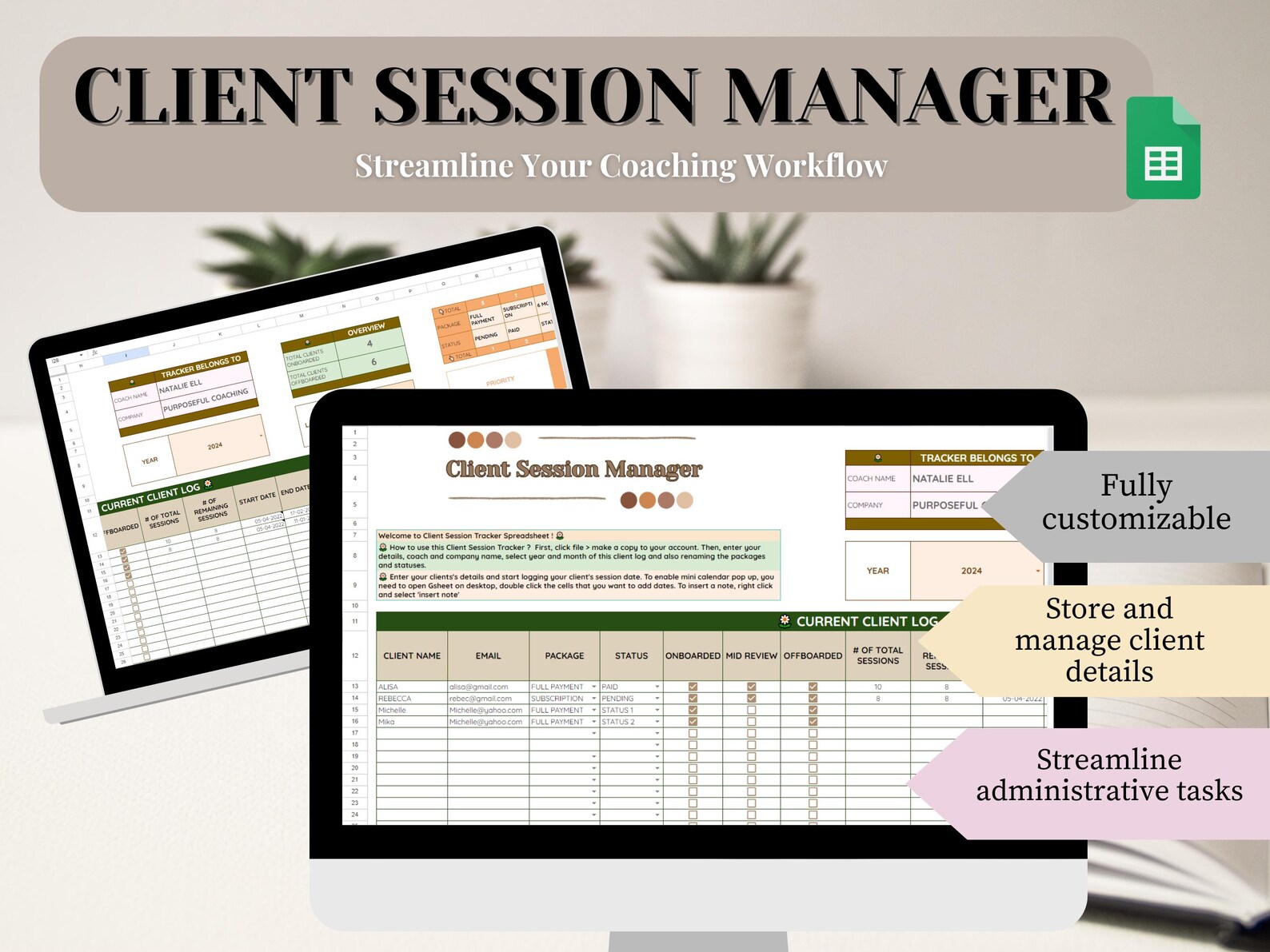 Client Session Tracker Spreadsheet, CRM, Client Management Google ...