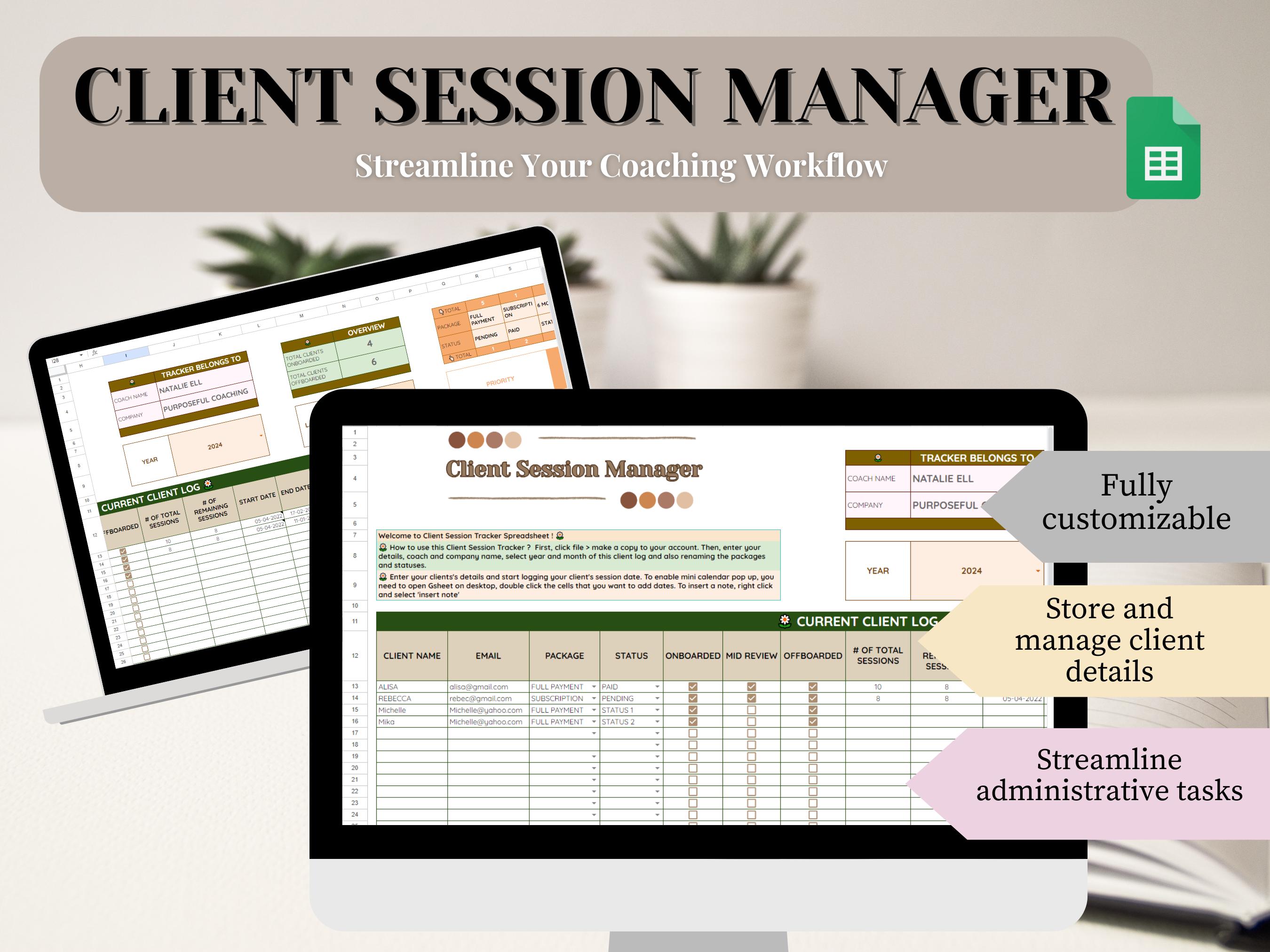 Client Session Tracker Spreadsheet, CRM, Client Management Google ...
