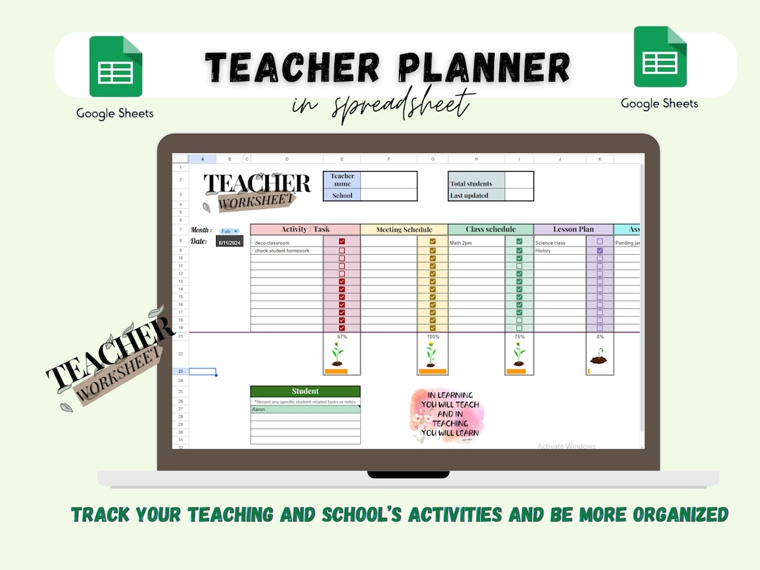 Teacher Tracker Spreadsheet, Teacher Planner, Google Sheets, Teacher ...