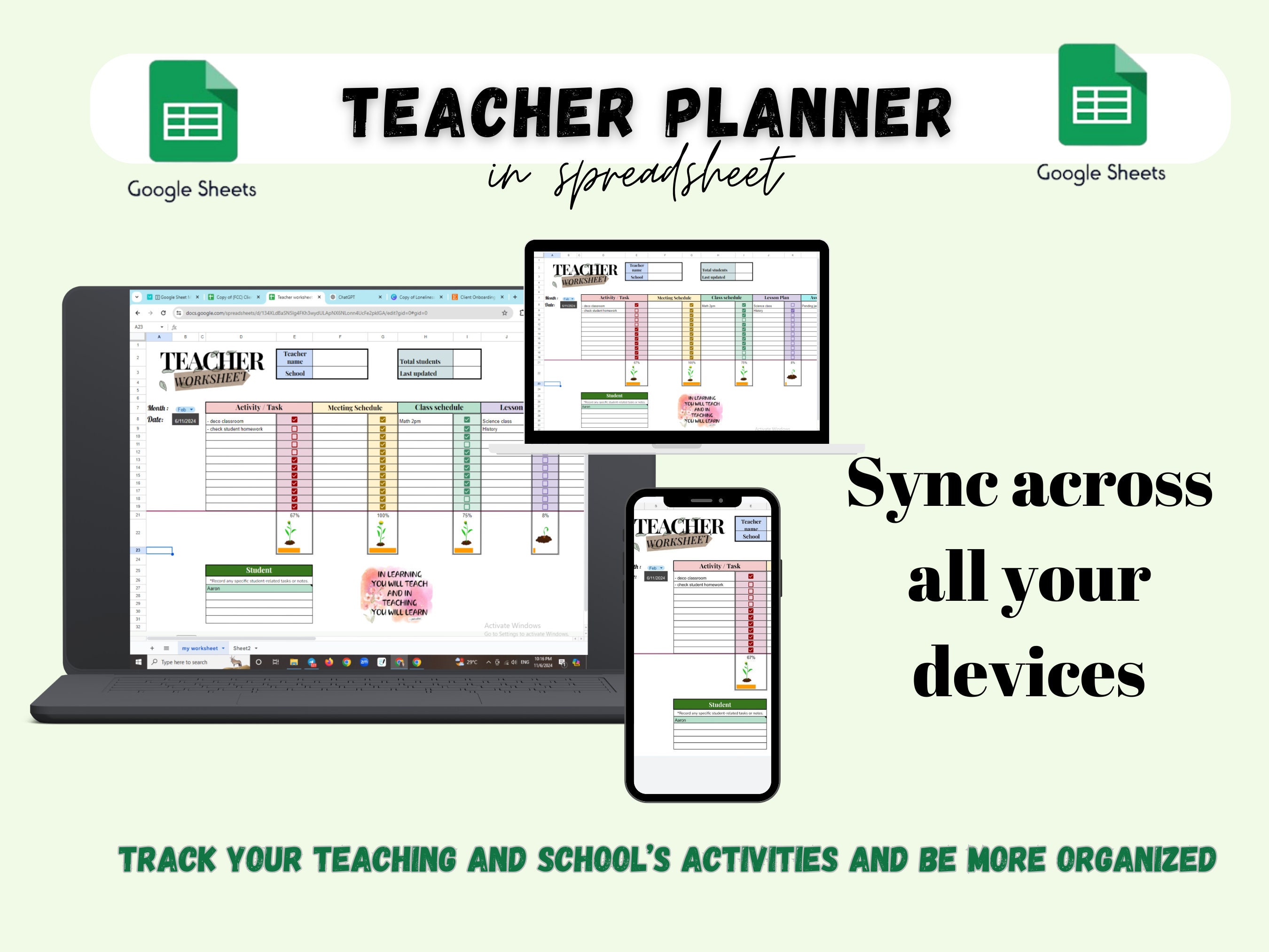 Teacher Tracker Spreadsheet, Teacher Planner, Google Sheets, Teacher ...