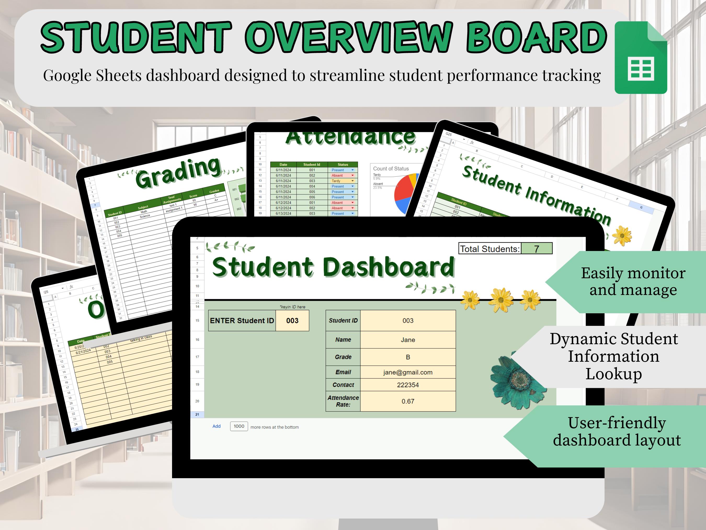 Student Overview Dashboard, Teacher Tracker Spreadsheet, Google Sheet ...