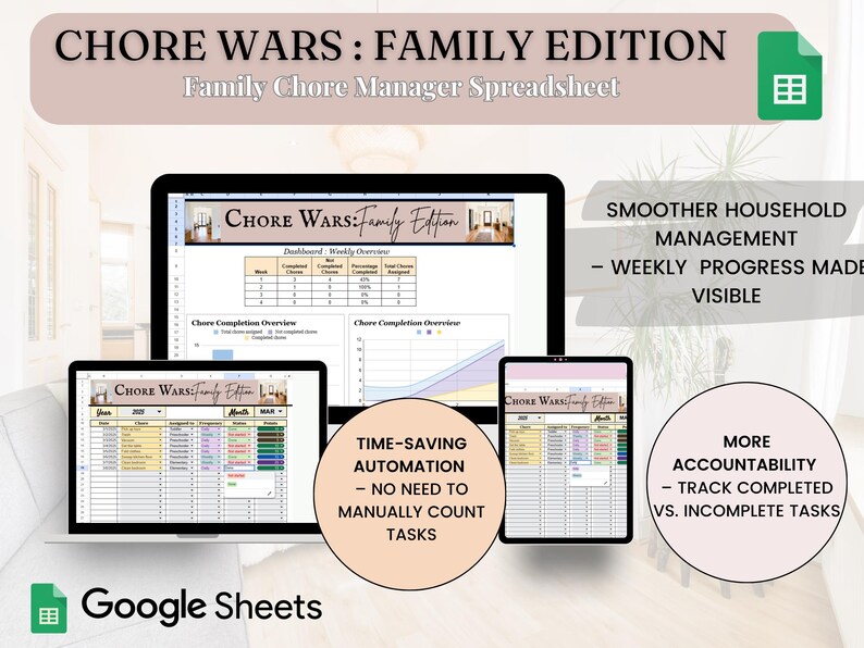 Household Chore Tracker | Chore Chart Spreadsheet & Task Organizer for ...