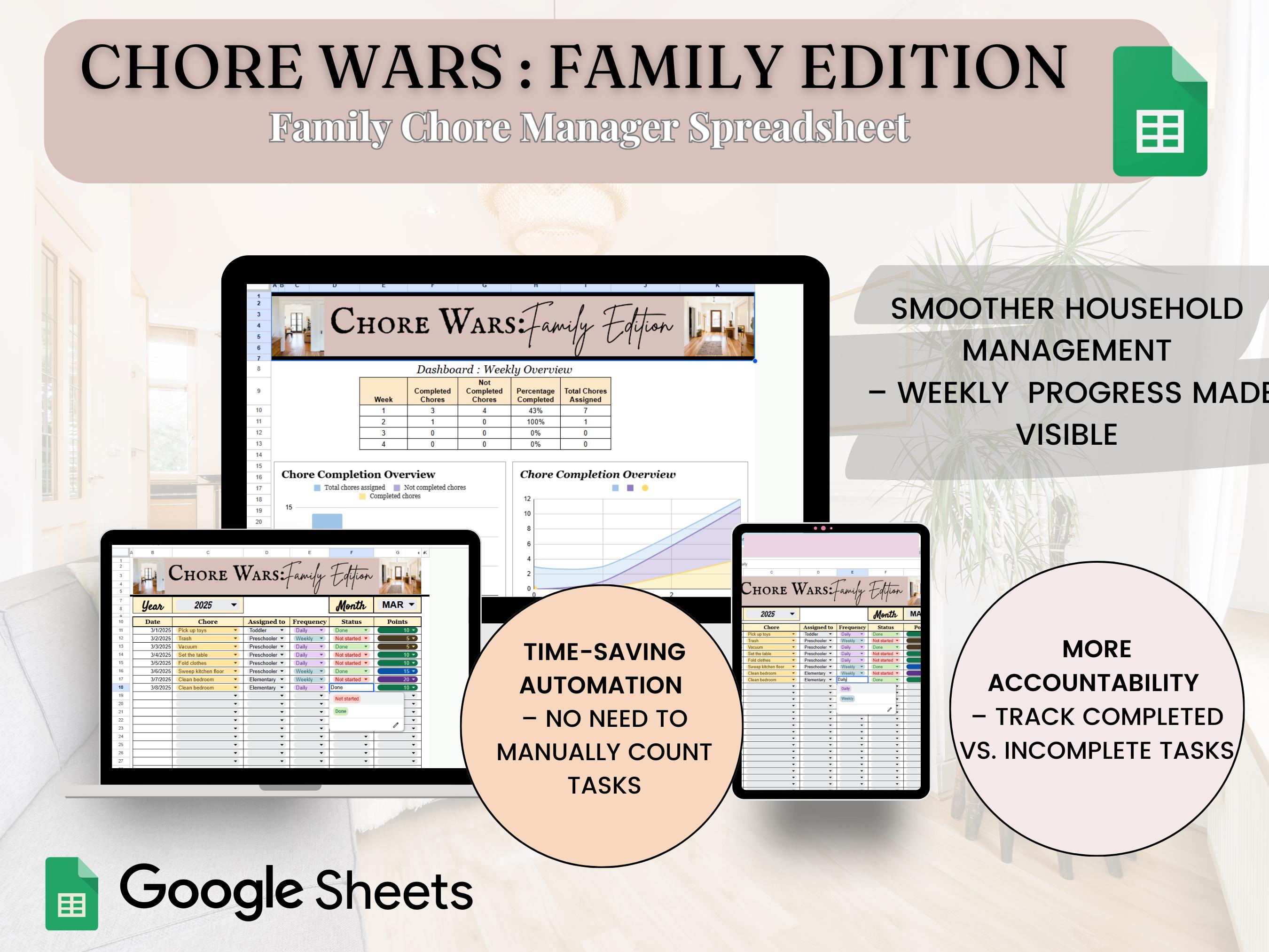 Household Chore Tracker | Chore Chart Spreadsheet & Task Organizer for ...