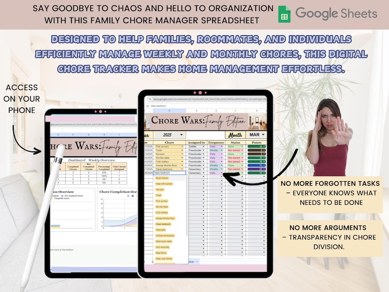 Household Chore Tracker | Chore Chart Spreadsheet & Task Organizer for ...