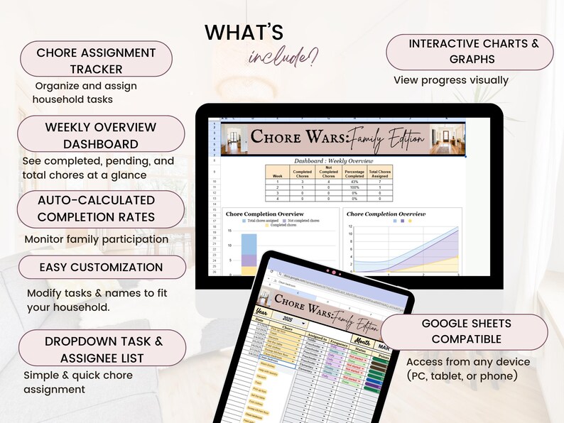 Household Chore Tracker | Chore Chart Spreadsheet & Task Organizer for ...
