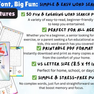 Large Print Word Search: 50 Easy Puzzles for Seniors & Kids (PDF) - Etsy