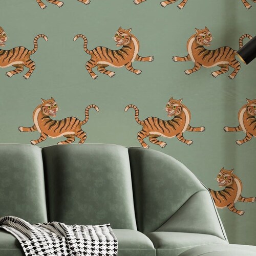 Peel and Stick Olive Green Tiger Wallpaper Aztec Tiger - Etsy