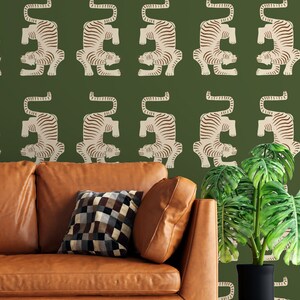 Peel and Stick Olive Green Tiger Wallpaper Aztec Tiger - Etsy