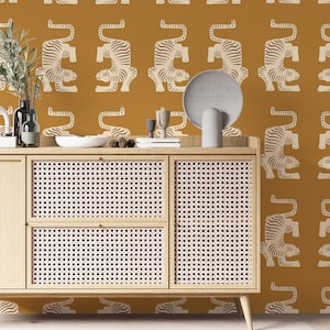 Peel and Stick Mustard Tiger Wallpaper, Aztec Tiger Wallpaper, Vintage ...