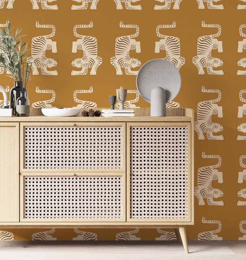 Peel and Stick Mustard Tiger Wallpaper Aztec Tiger Wallpaper - Etsy