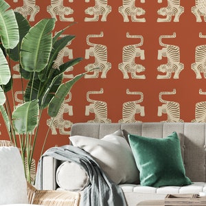 Tiger Wallpaper, Aztec Tiger Peel and Stick Wallpaper, Vintage Orange ...