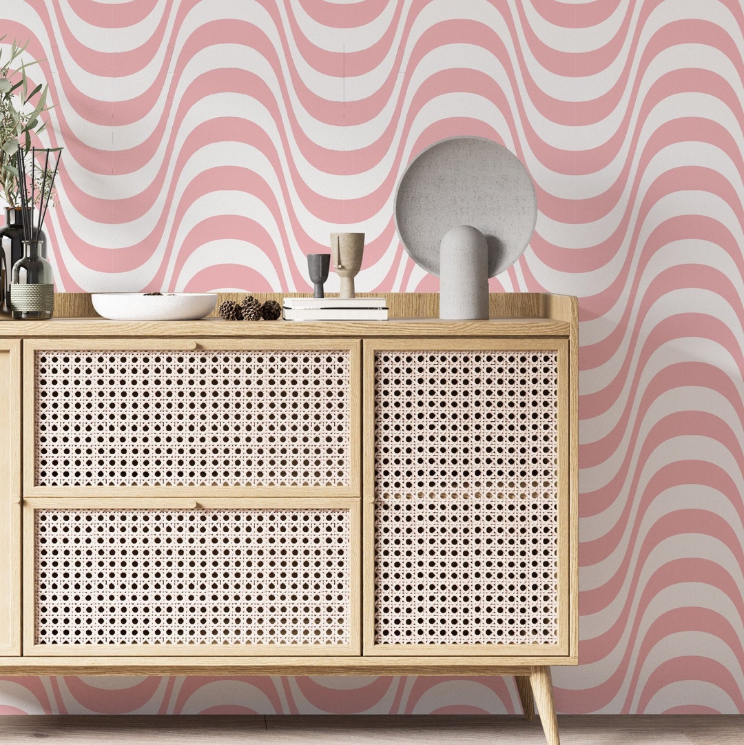 Funky Pink Wave Peel and Stick Wallpaper Pink Wallpaper - Etsy