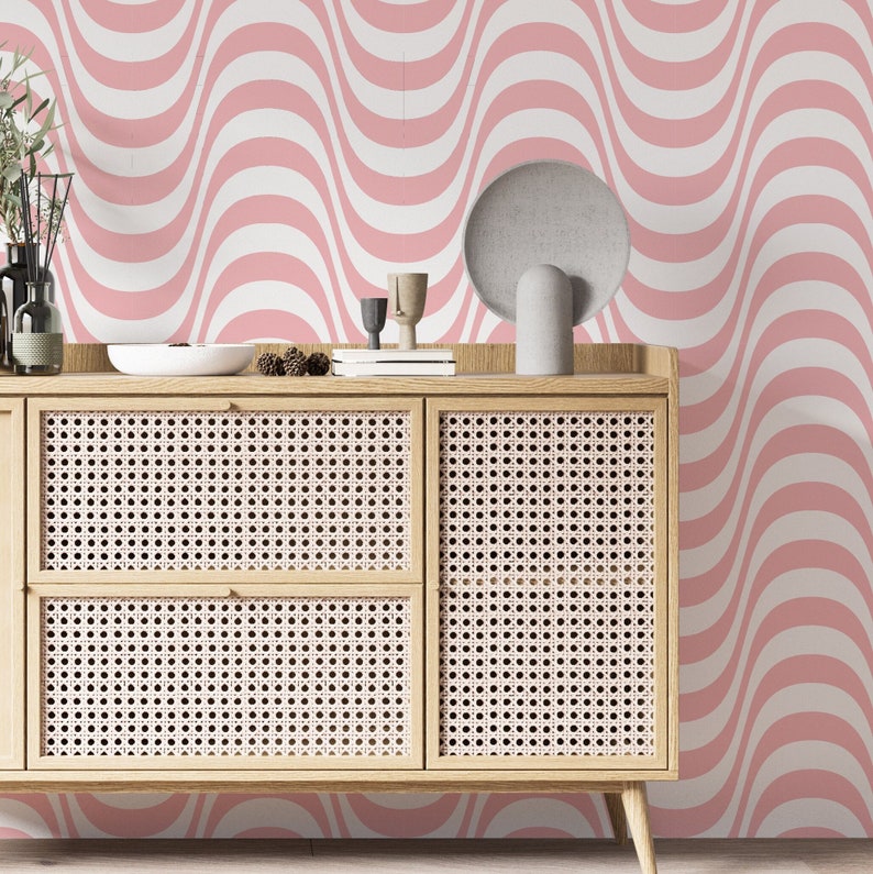 Funky Pink Wave Peel and Stick Wallpaper Pink Wallpaper - Etsy