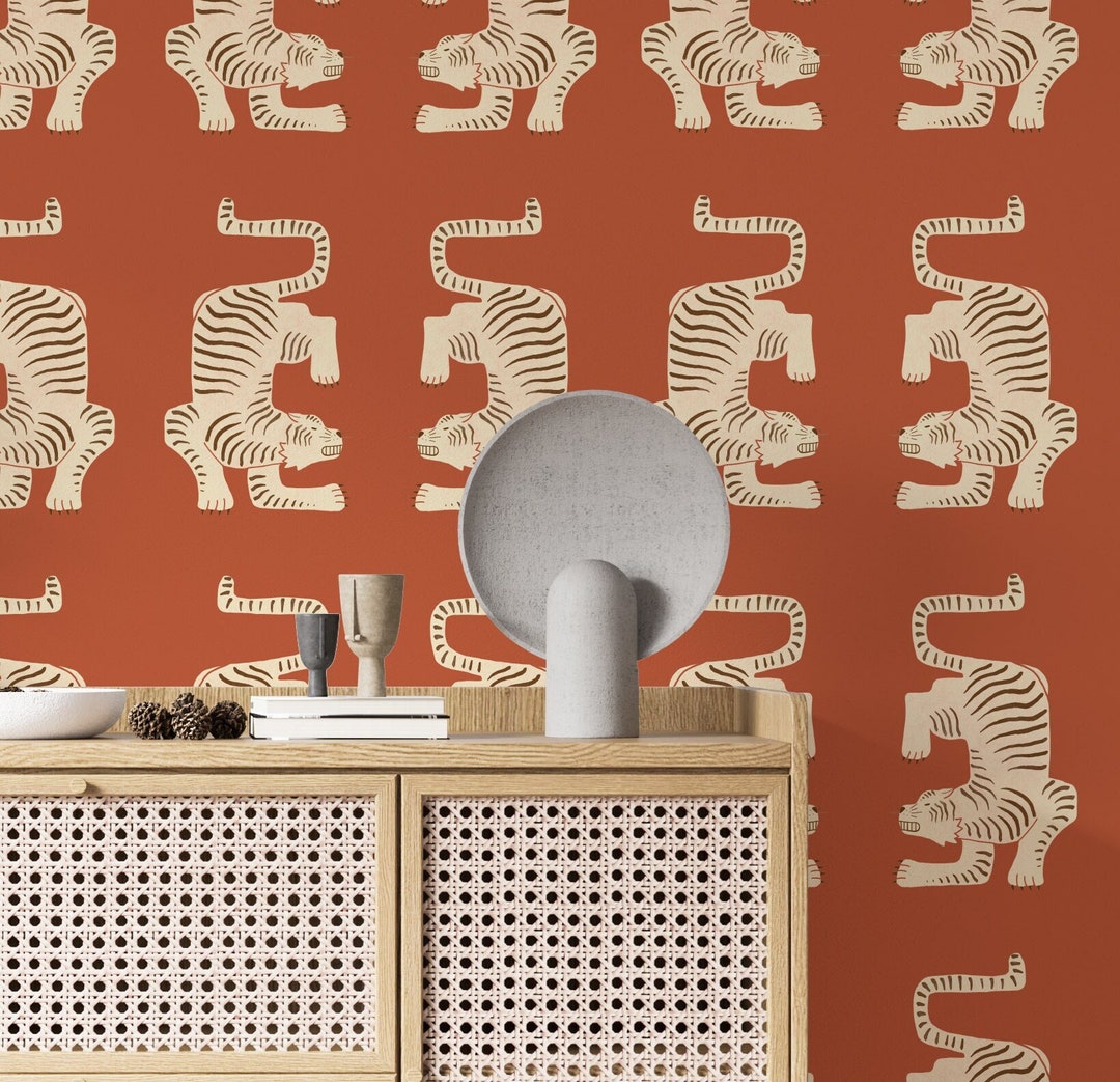Orange Aztec Tiger Wallpaper - Peel and Stick Canvas Texture Wall Mural ...