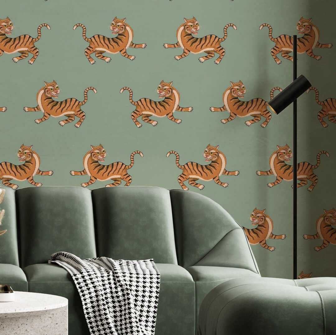 Traditional Tiger Wallpaper Aztec Tiger Sage Wallpaper - Etsy