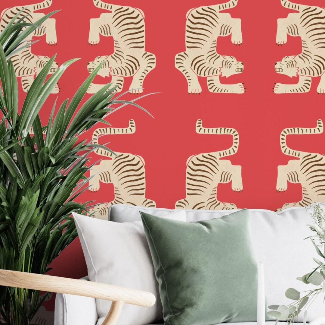 Peel and Stick Tiger Wallpaper, Aztec Tiger Wallpaper, Vintage ...