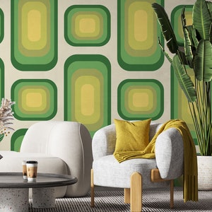Retro Green Square Wallpaper: Funky Peel and Stick Vinyl - Etsy