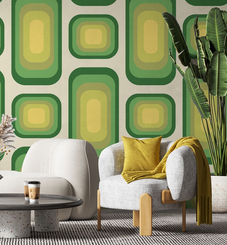 Retro Green Square Wallpaper: Funky Peel and Stick Vinyl - Etsy