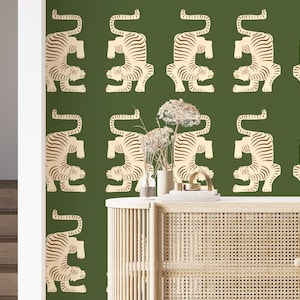 Peel and Stick Olive Green Tiger Wallpaper, Aztec Tiger Wallpaper ...