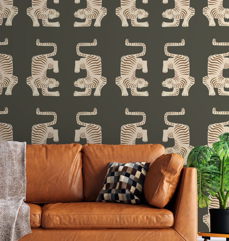 Dark Gray Tiger Wallpaper Aztec Tiger Wallpaper Vintage - Etsy