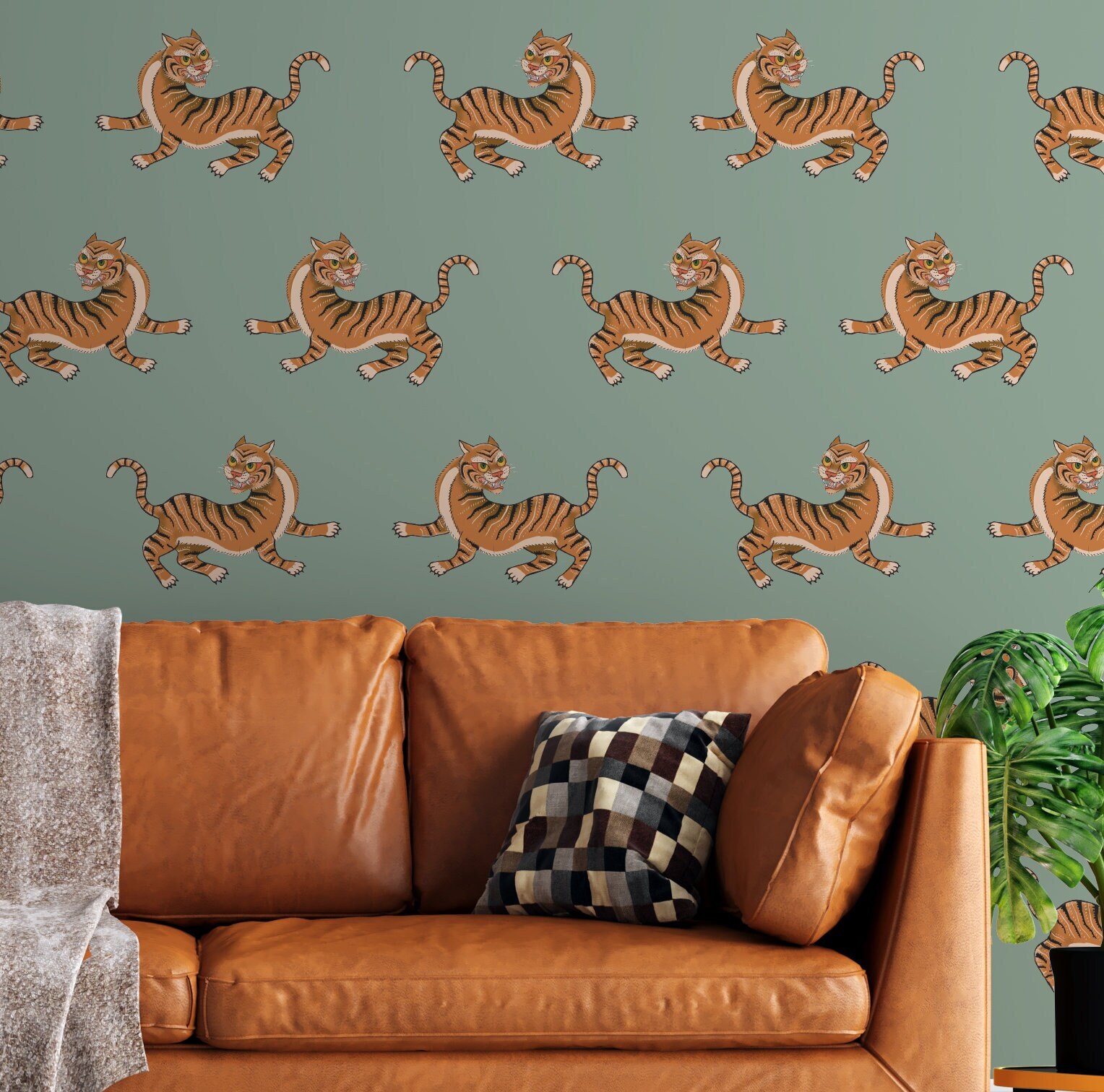 Traditional Tiger Wallpaper Aztec Tiger Sage Wallpaper - Etsy