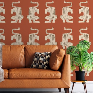 Tiger Wallpaper, Aztec Tiger Peel and Stick Wallpaper, Vintage Orange ...