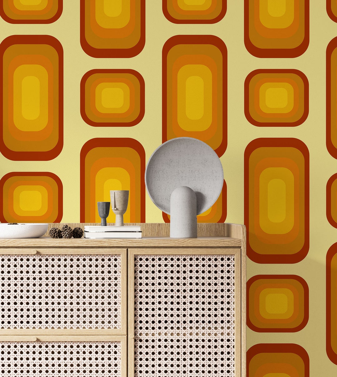 70s Peel and Stick Orange Square Wallpaper, Funky Wallpaper, Vintage ...