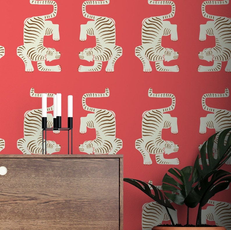 Peel and Stick Tiger Wallpaper Aztec Tiger Wallpaper Vintage - Etsy