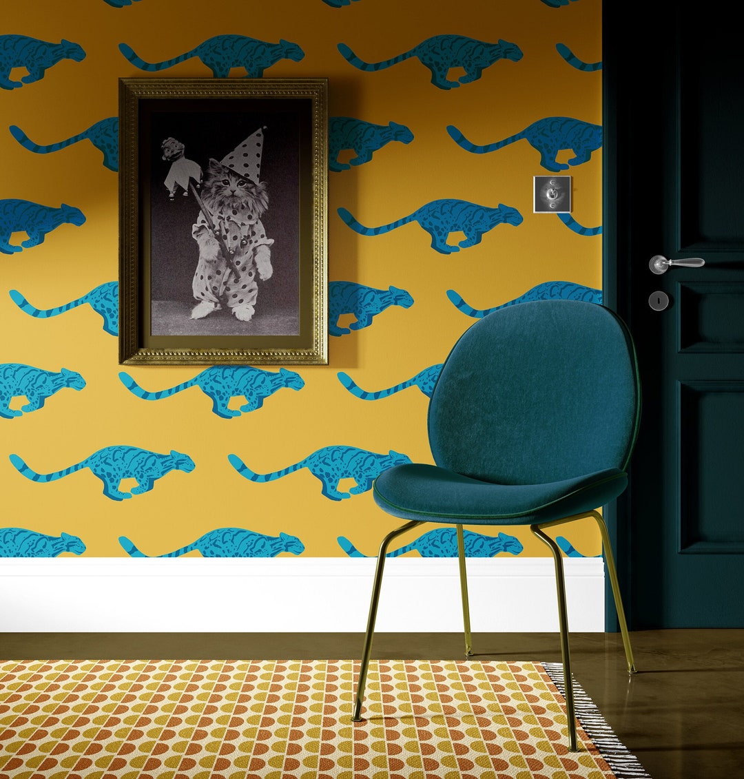 Mustard Yellow Funky Ocelot Peel and Stick Wallpaper, Tiger Wallpaper ...