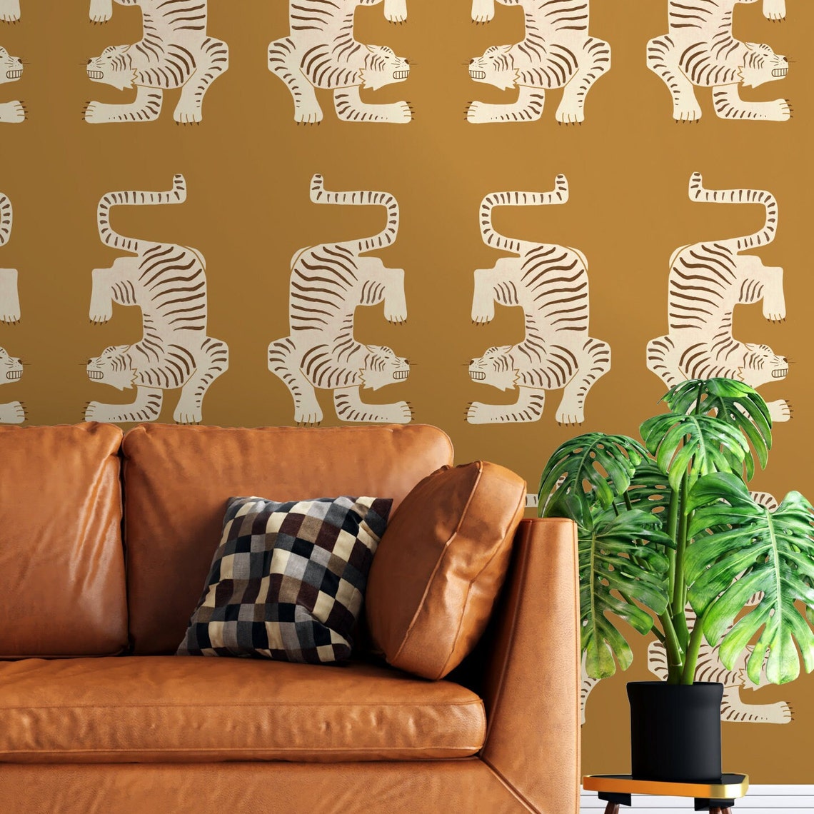 Peel and Stick Mustard Tiger Wallpaper Aztec Tiger Wallpaper - Etsy