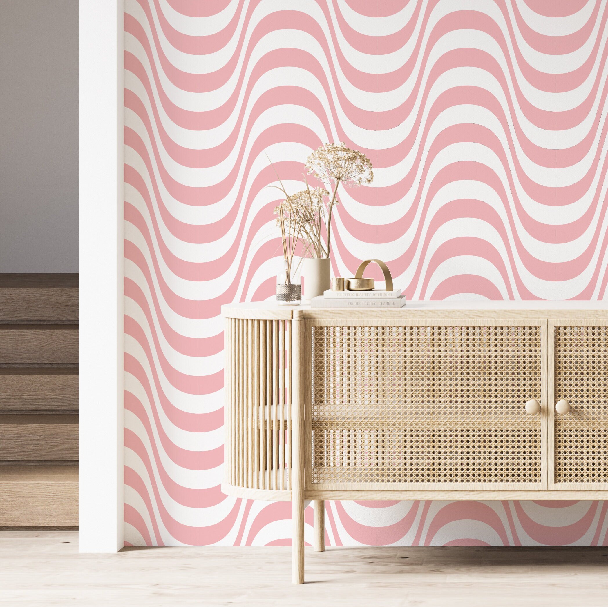 Funky Pink Wave Peel and Stick Wallpaper: Removable Vinyl Canvas - Etsy