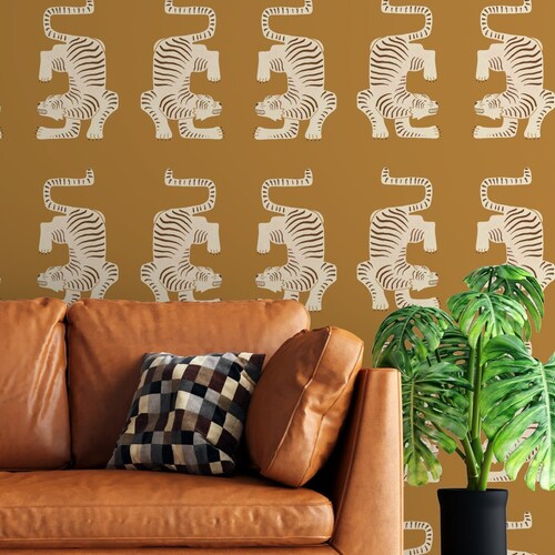 Peel and Stick Mustard Tiger Wallpaper Aztec Tiger Wallpaper - Etsy