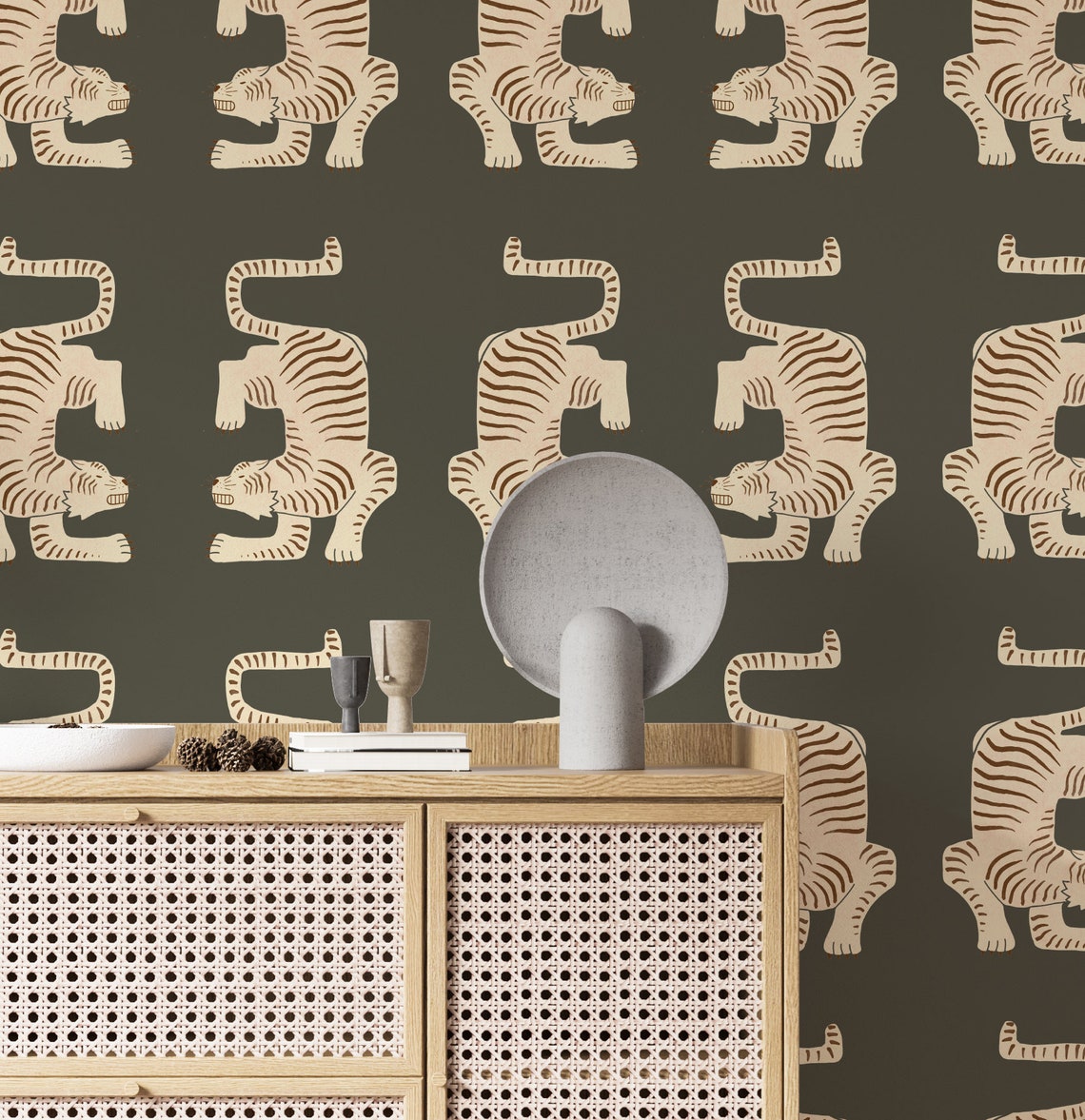 Dark Gray Tiger Wallpaper Aztec Tiger Wallpaper Vintage - Etsy