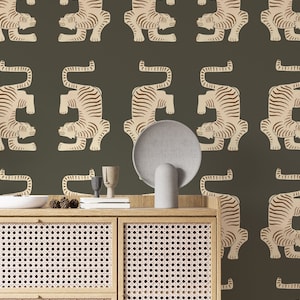 Dark Gray Tiger Wallpaper, Aztec Tiger Wallpaper, Vintage Removable ...