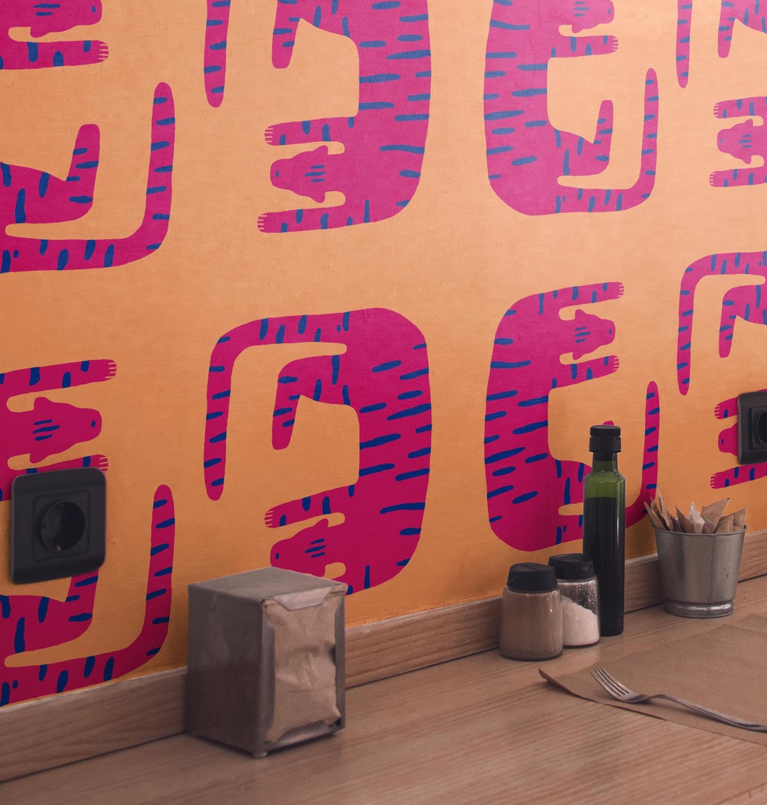 Tiger Wallpaper - Pink Aztec Tiger Design - Easy DIY Home Decor ...