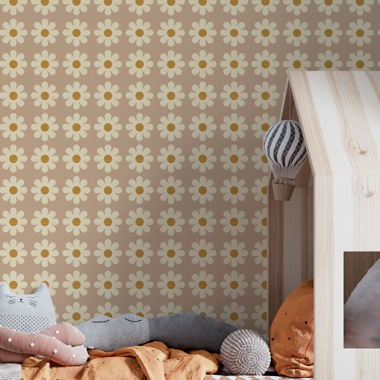 Funky Floral Retro Wallpaper Daisy Wallpaper Accent Retro - Etsy