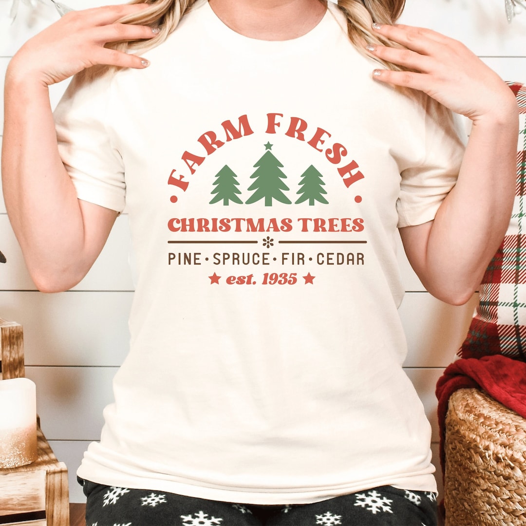 Christmas Trees Christmas Short Sleeve Tee Shirt, Farm Fresh Christmas ...