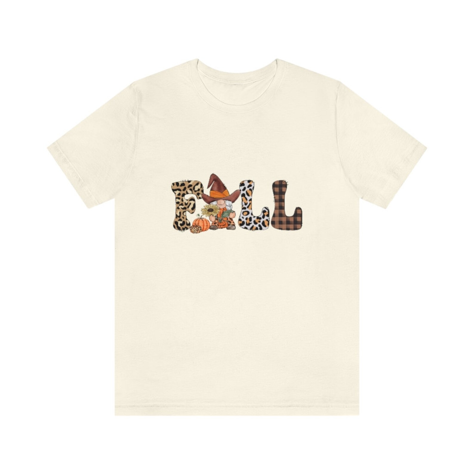 FALL Cheetah Print Gnome Short Sleeve Tee Fall Garden Gnome - Etsy