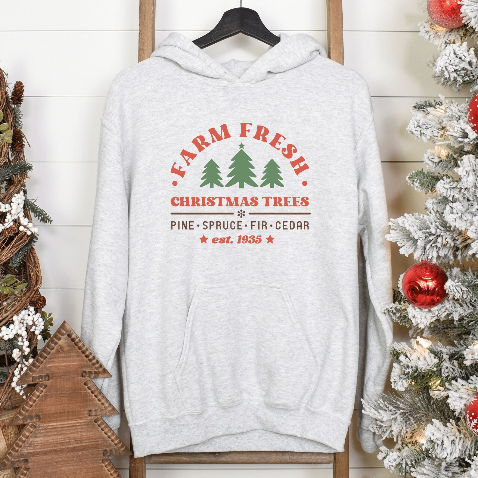 Christmas Trees Christmas Hooded Sweatshirt, Farm Fresh Christmas Trees ...