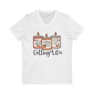 Getting Lit Funny Fall Short Sleeve V-neck Tee, Fall Candles, Funny ...
