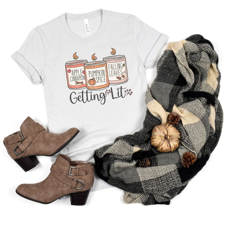 Getting Lit Funny Fall Short Sleeve Tee Shirt, Fall Candles, Fall ...