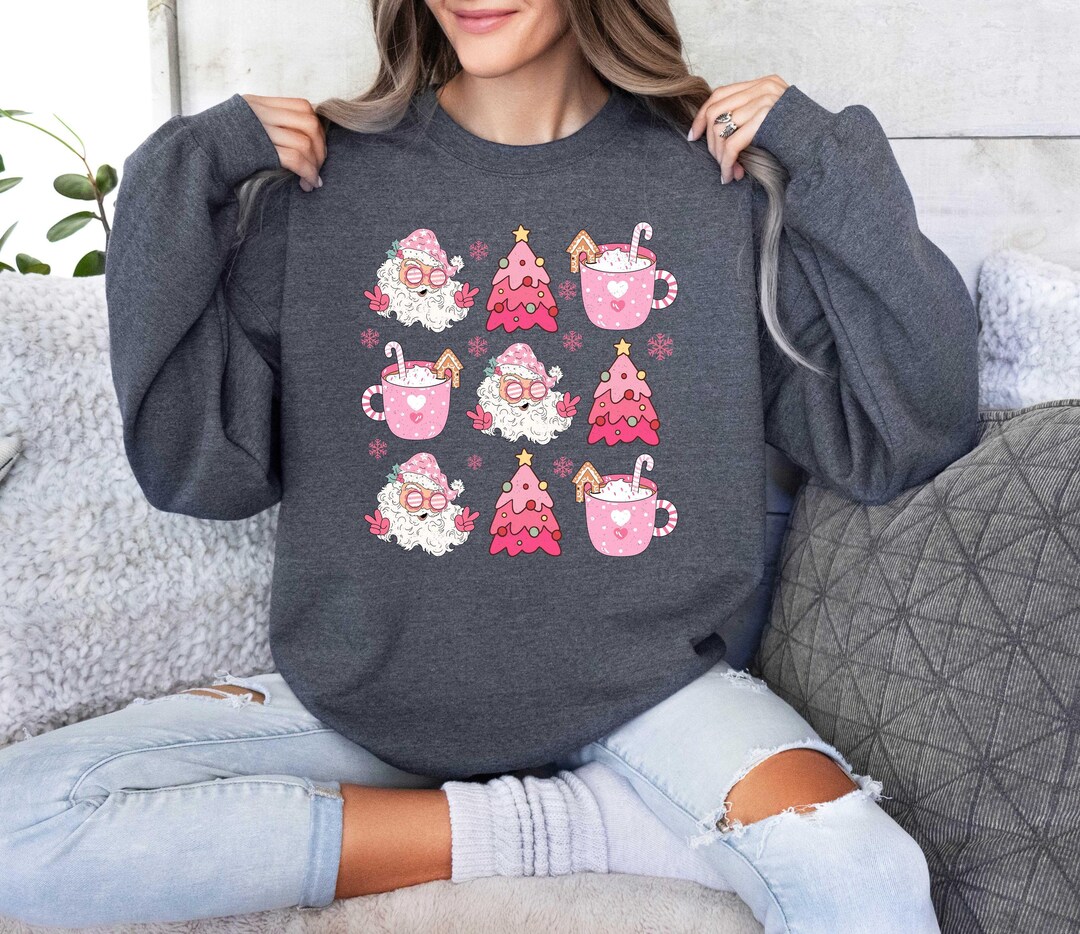 Retro Pink Santa Hot Chocolate Christmas Tree Sweatshirt, Pink Santa ...