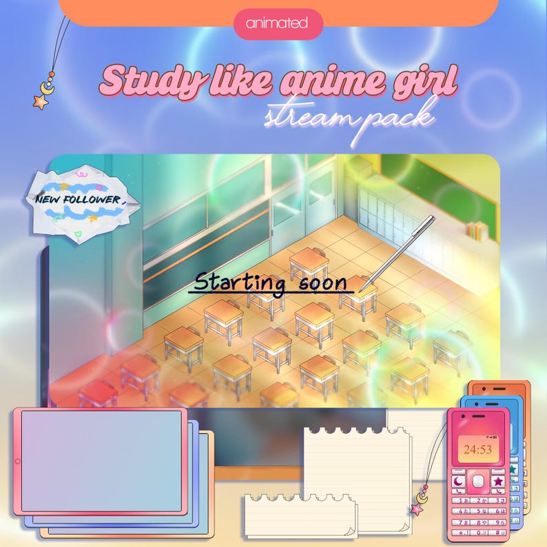 Study Like Anime Girl Overlay Stream Pack, Pomodoro Clock, Shojo Manga ...