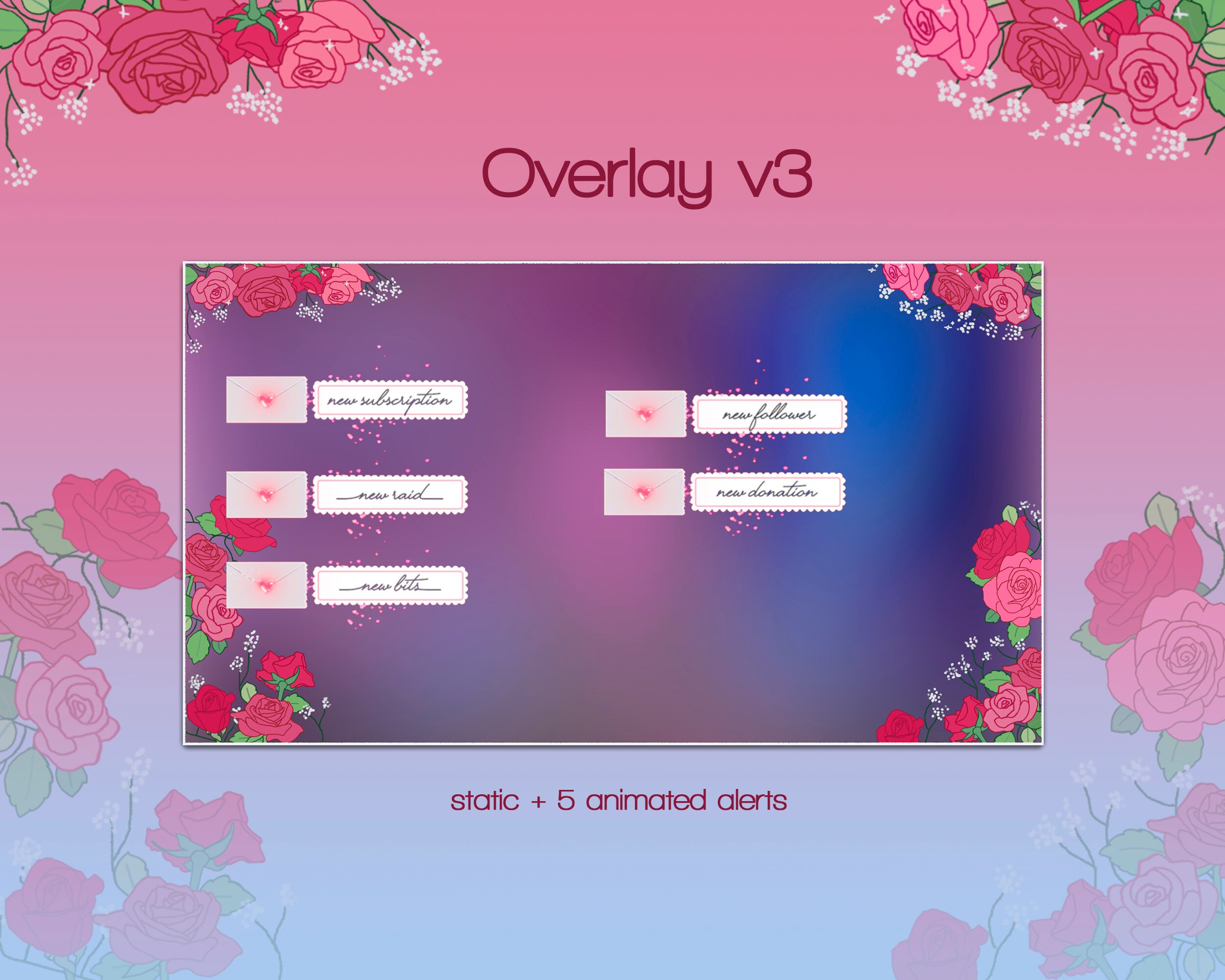 Twitch Pink Coquette Roses Overlay Spring Alerts, Stinger Floral and ...