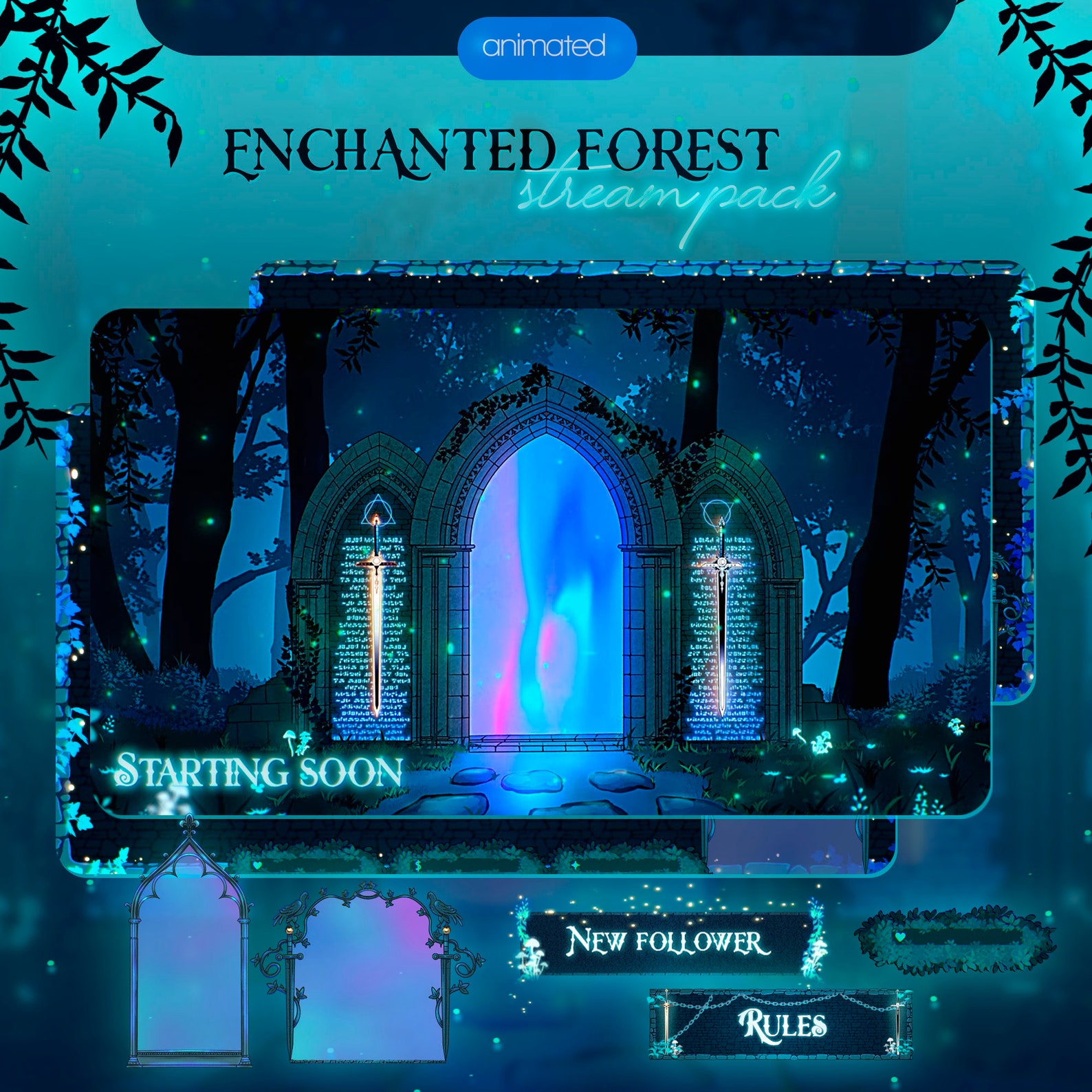 Enchanted Forest Stream Overlay Pack - Dark fantasy Twitch Aesthetic ...