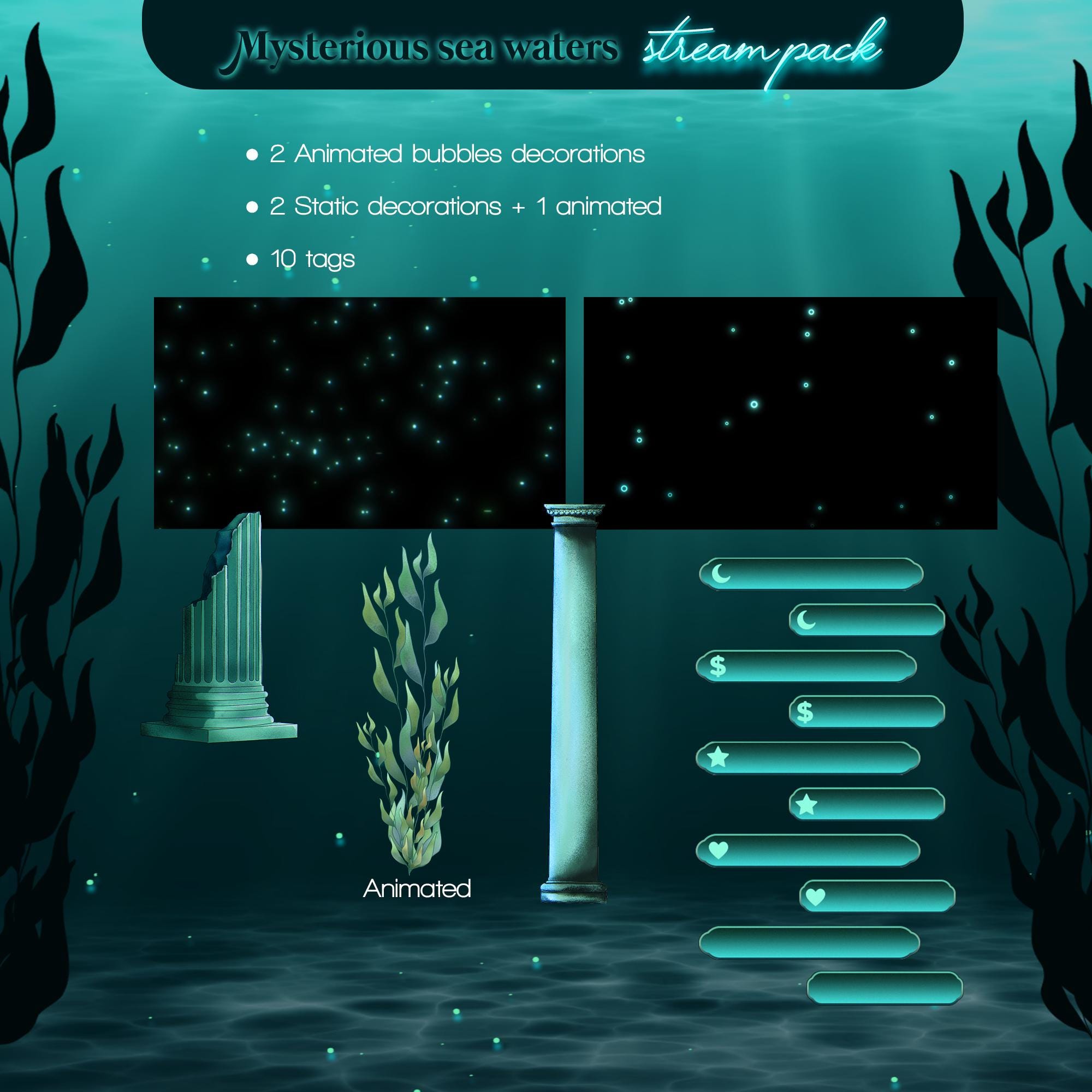 Underwater Stream Overlay | Dark Fantasy Mermaid Vtuber Pack | Animated ...
