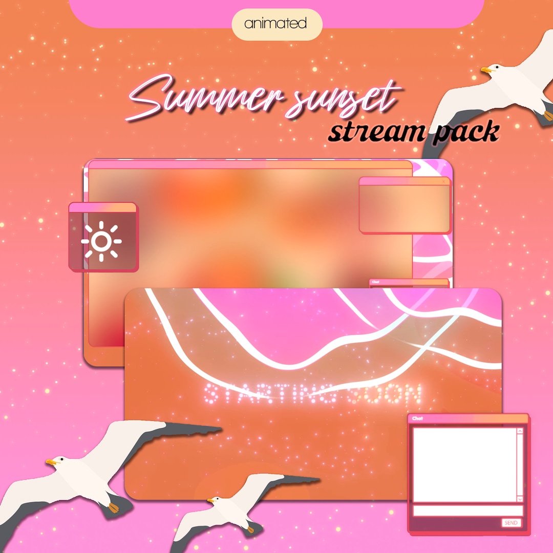 Sunset Beach Stream Overlay | Animated Vtuber Pack | Orange Summer Lofi ...