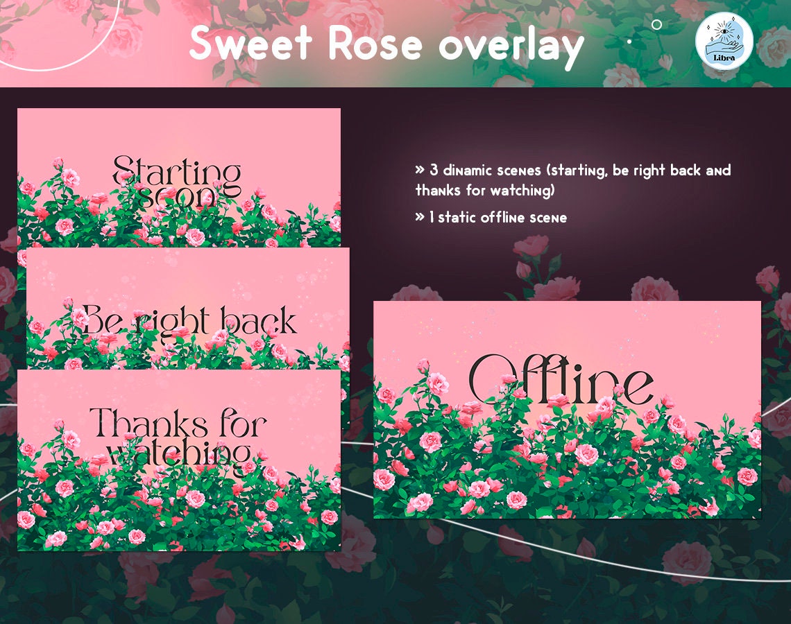 Sweet Rose Stream Overlay Animated Twitch Overlay Pack, Streaming Decor ...